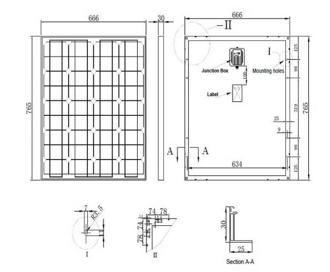 Energy Saving Monocrystalline Solar Module 100W 18V Environmental Friendly