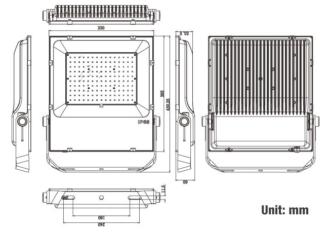 150w 18000Lm Security Flood Lights Corrosion Resistant 330x430.25x60mm